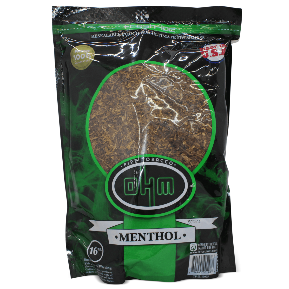 OHM PIPE TOB 16oz MENTHOL - PIPE TOBACCO 16Oz - PIPE TOBACCO - TOBACCO